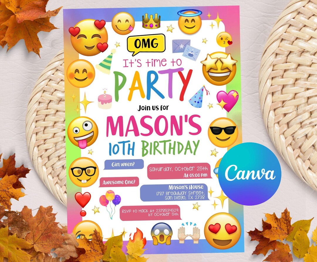 Emoji Invitation, Emoji Party Invitation, Emoji Birthday Invitation ...