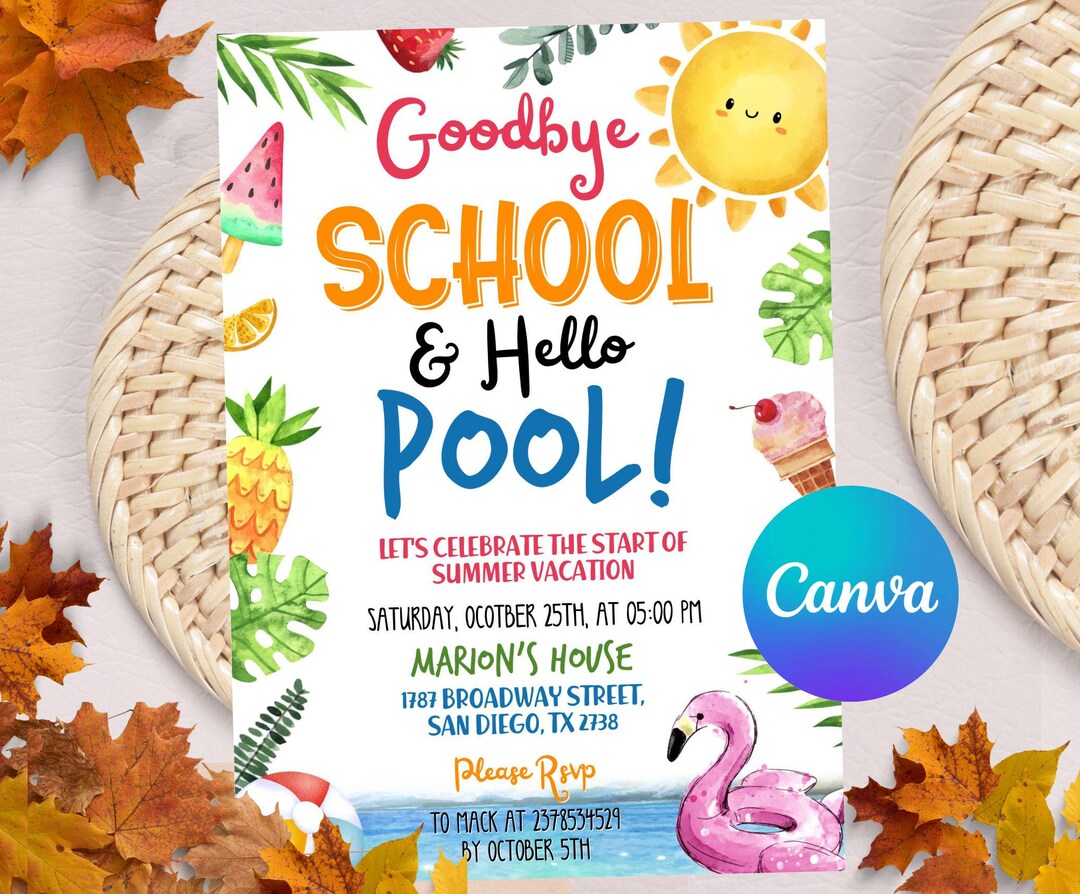 End of School Pool Party Invitation: Editable Summer Break Invite ...