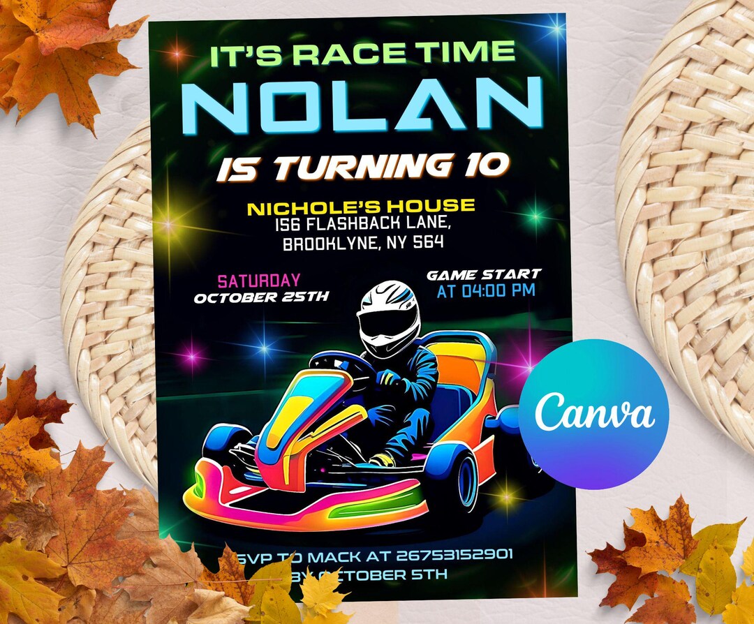 Go Kart Invitation, Go Kart Birthday, Go Kart Party, Karting Invitation ...