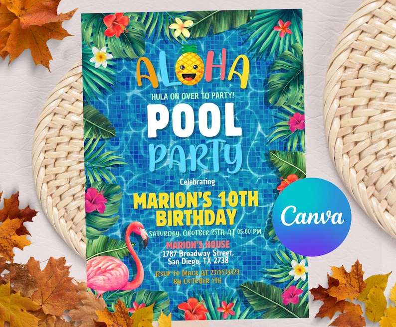 Aloha Pineapple Pool Birthday Invitation, Editable Digital Download ...