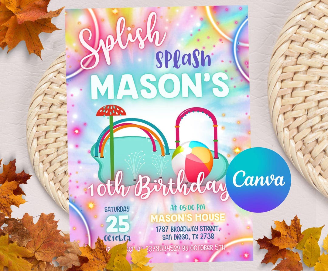 Editable Splash Pad Park Party Birthday, Water Party Invitation, Girly ...