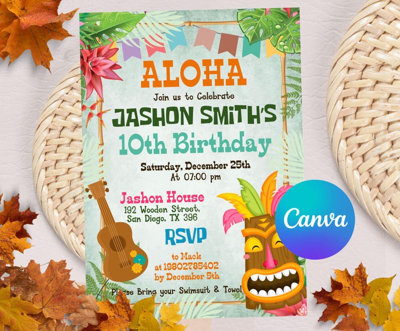 Editable Aloha Birthday Invitation, Aloha Party Invitation, Aloha ...