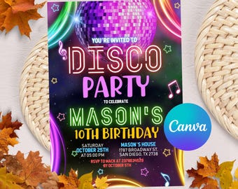 Disco Party Birthday Invitation, Disco Gender Neutral Invites, Dance ...
