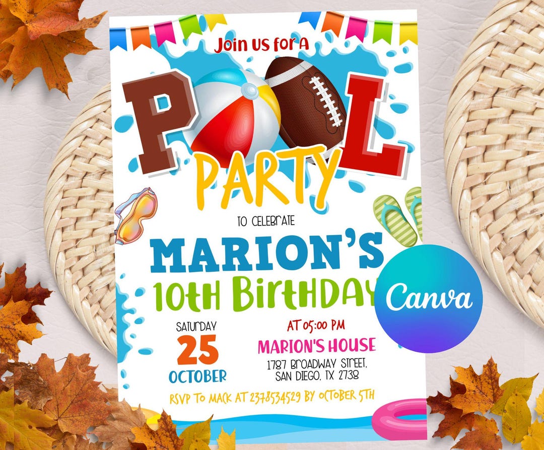 Editable Football Pool Party Invitation: Boy's Sports Birthday (canva ...