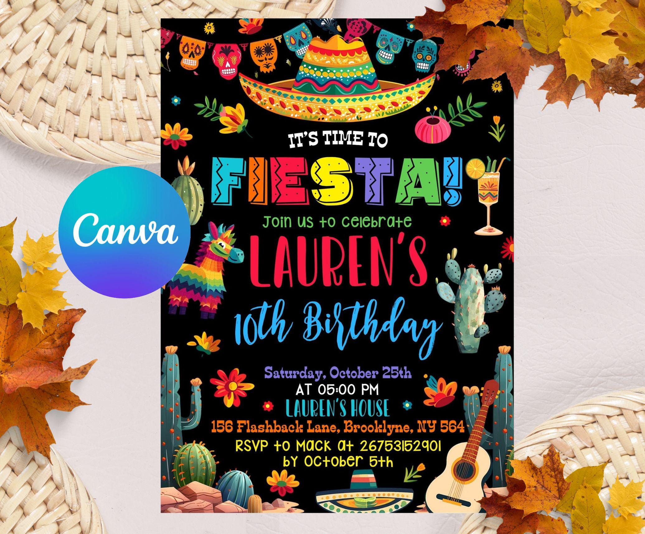 Editable Fiesta Birthday Invitation, Mexican Theme Invitation, Fiesta ...