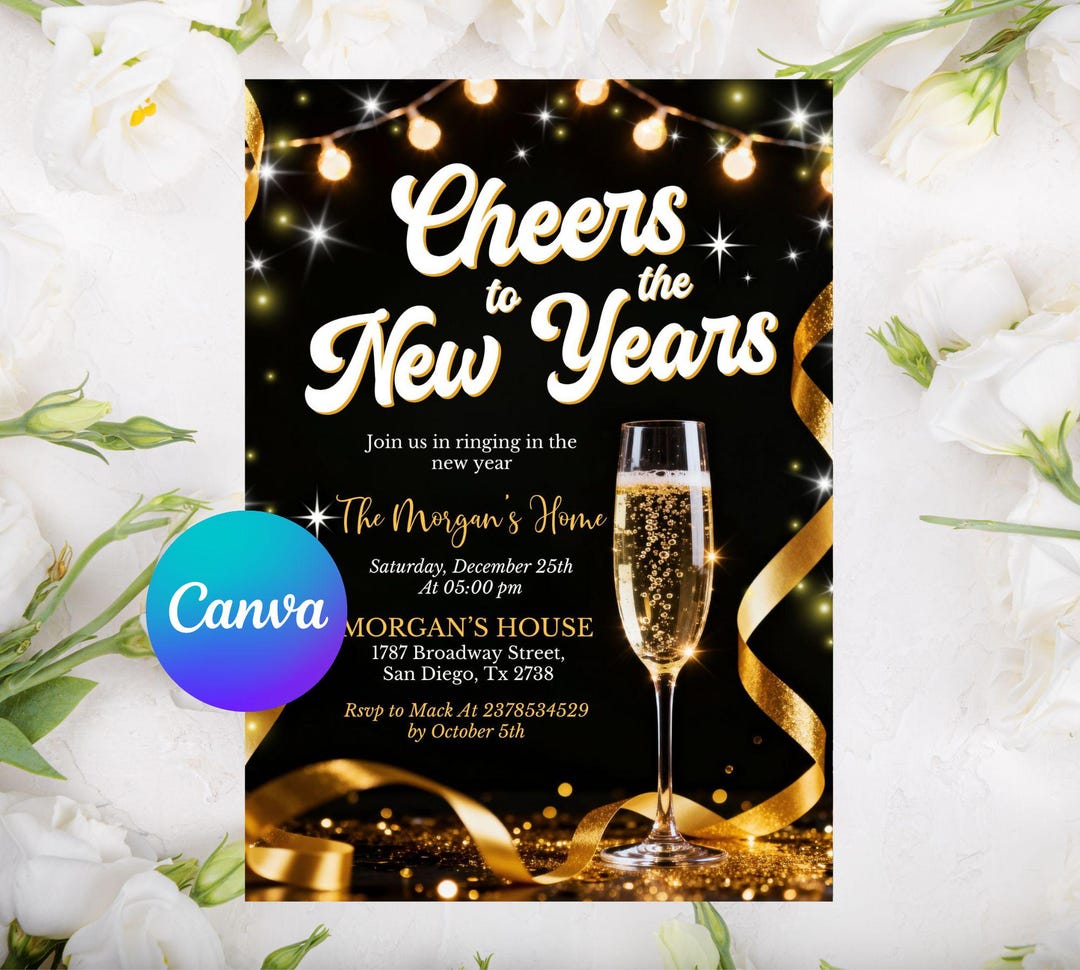 EDITABLE New Years Party Invitation, Cheers to the New Year Invite ...