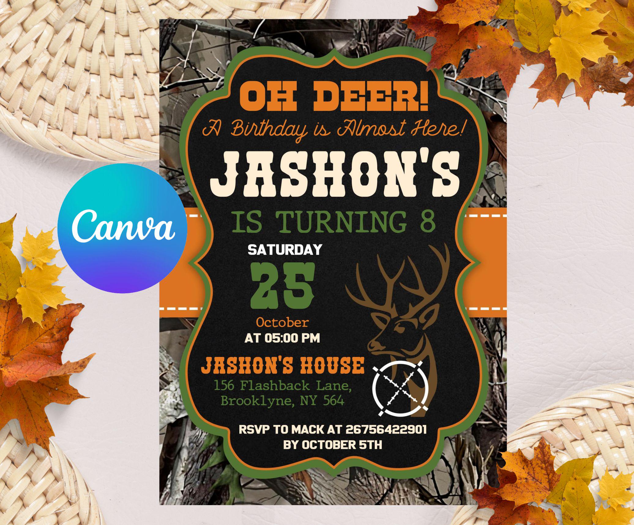 Editable Hunting Birthday Party Invitation, Hunting Birthday Invitation ...