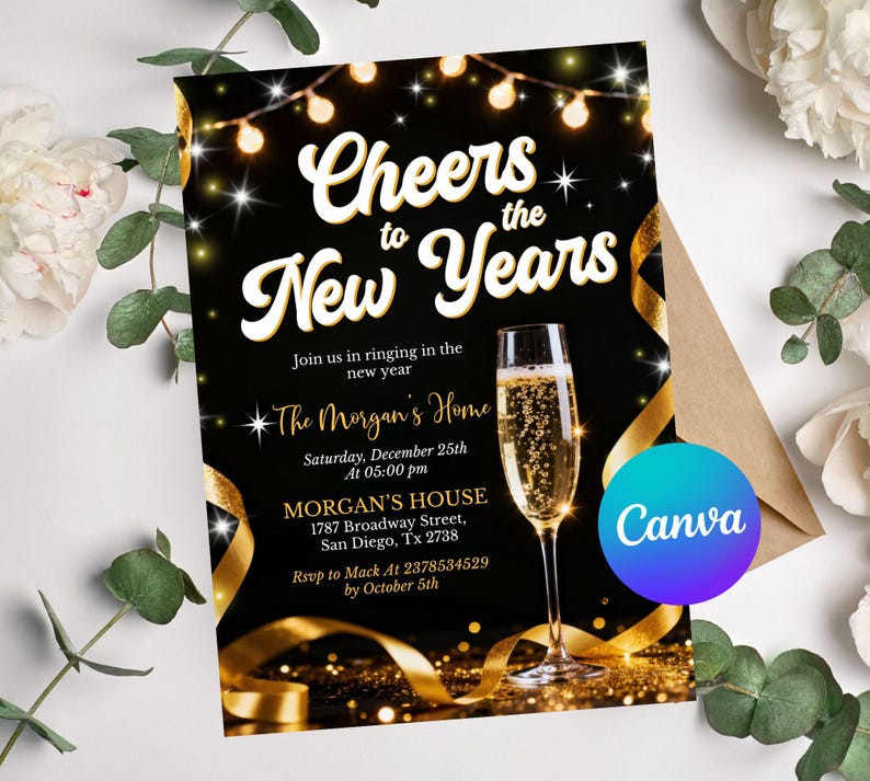 EDITABLE New Years Party Invitation, Cheers to the New Year Invite ...