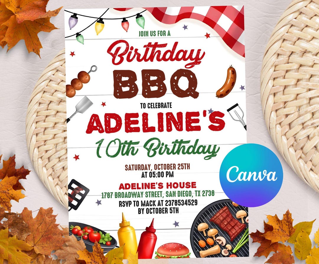 Editable BBQ Birthday Invitation: Canva Template (5x7) - Etsy