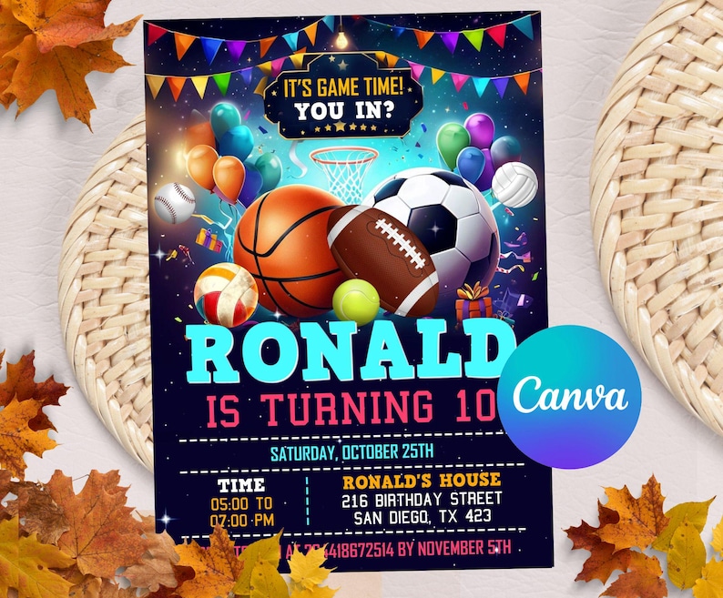 Editable Sport Birthday Printable Invitation, Sport Invitation, Sport ...