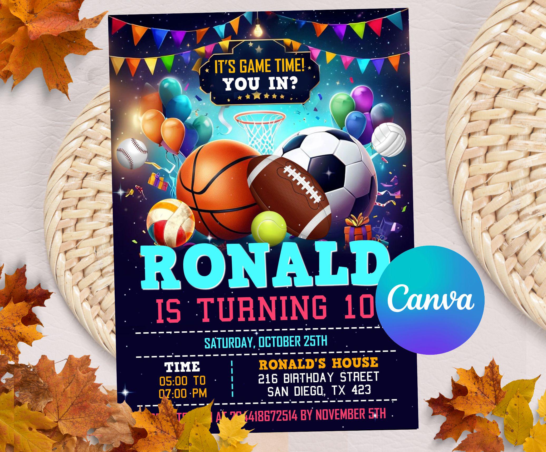 Editable Sport Birthday Printable Invitation, Sport Invitation, Sport ...