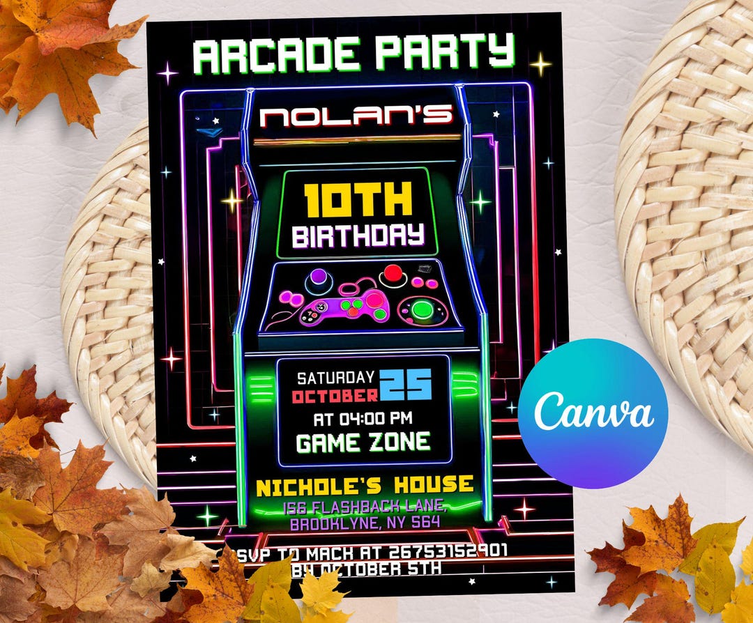 Arcade Birthday Party Invitation, Arcade Invitation, Arcade Party, Boys ...