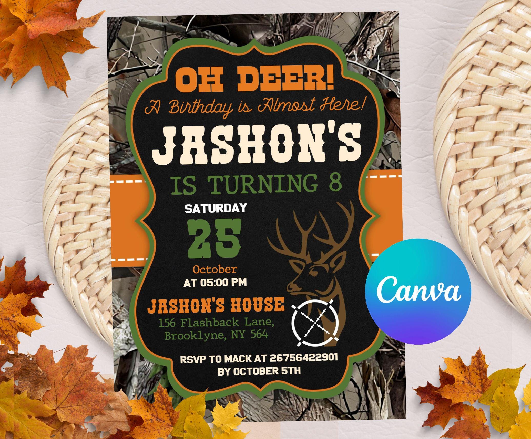 Editable Hunting Birthday Party Invitation, Hunting Birthday Invitation ...