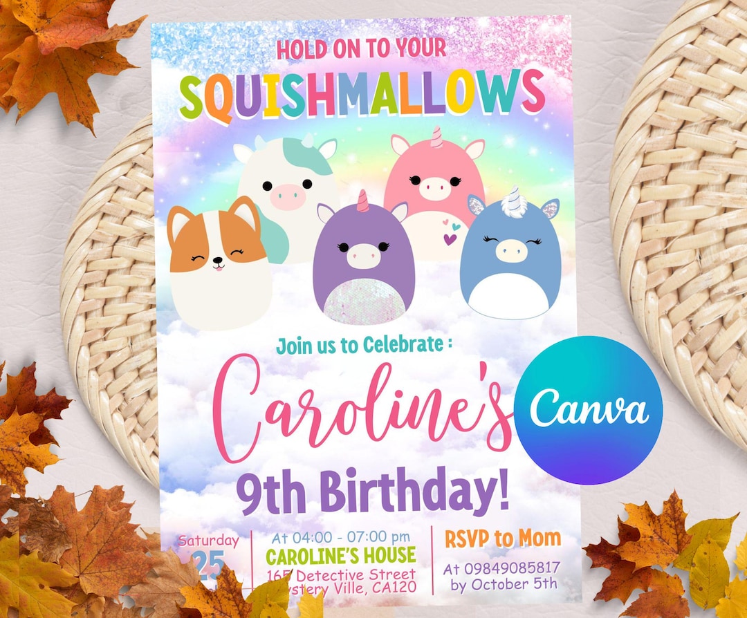 Editable Squishmallow Birthday Invitation, Squishmallow Invitation ...