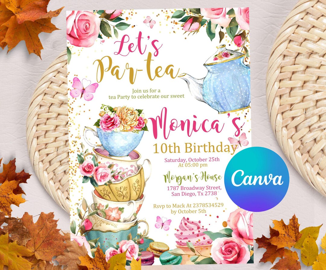 Tea Party Birthday Invitation, Par-tea Birthday Girl Invitation, Girl ...