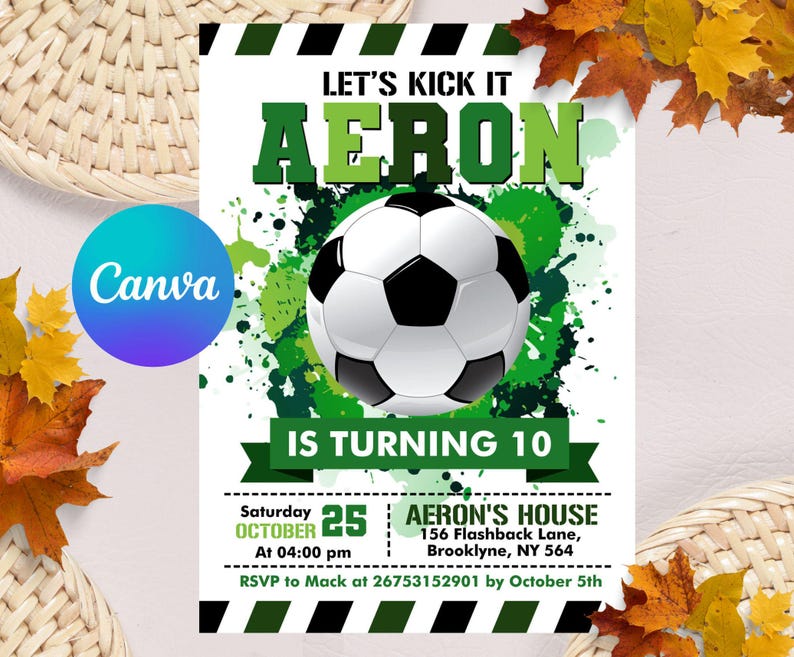 Editable Soccer Party Birthday Invitation, Soccer Invitation, Football ...