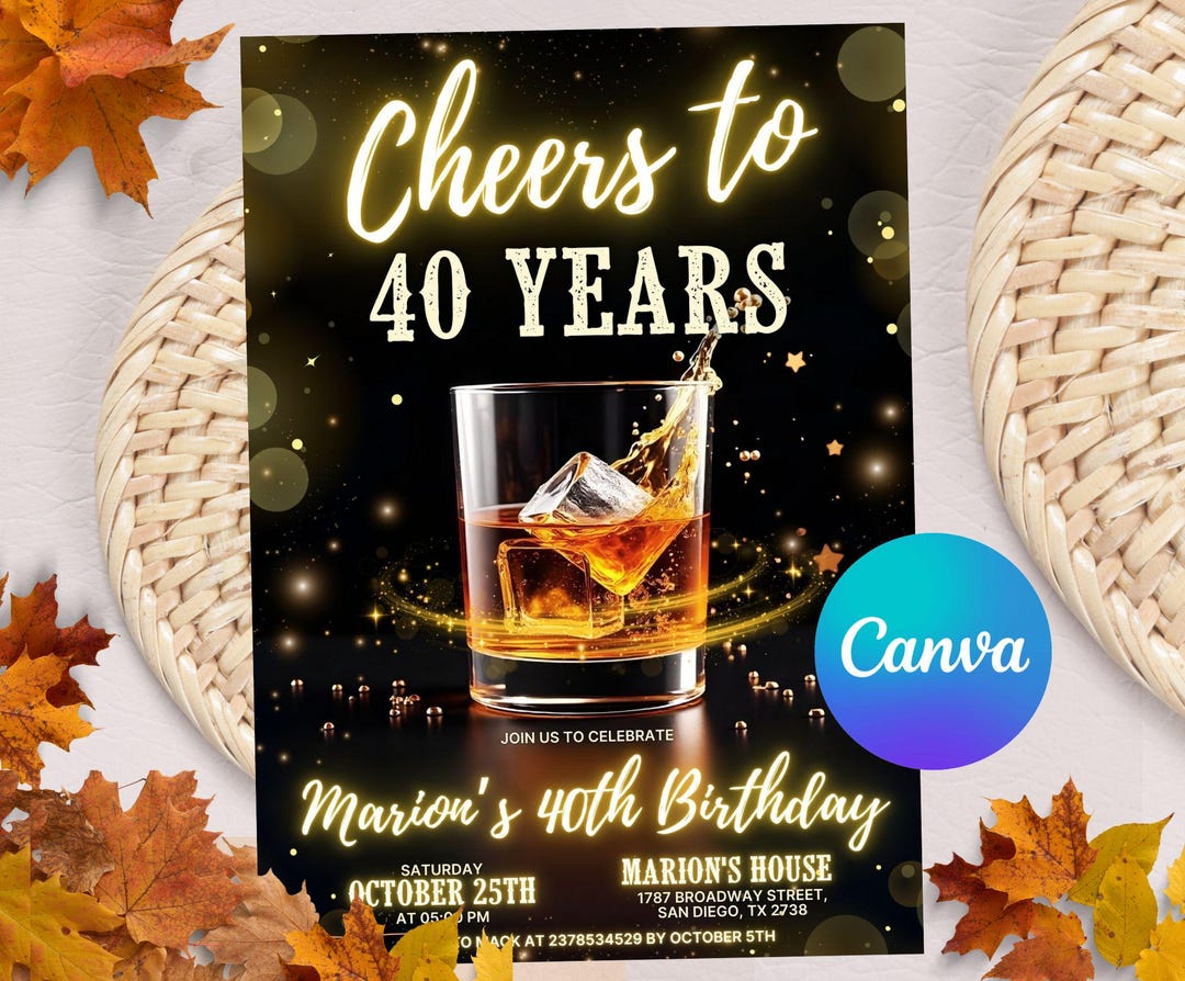 Whiskey Birthday Invitation: Editable Scotch Liquor Party Invite (5x7 ...