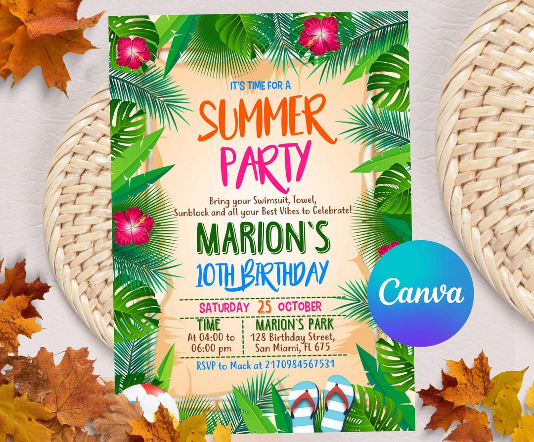 Editable End of Summer Party Invitation, Summer Party Invitation ...