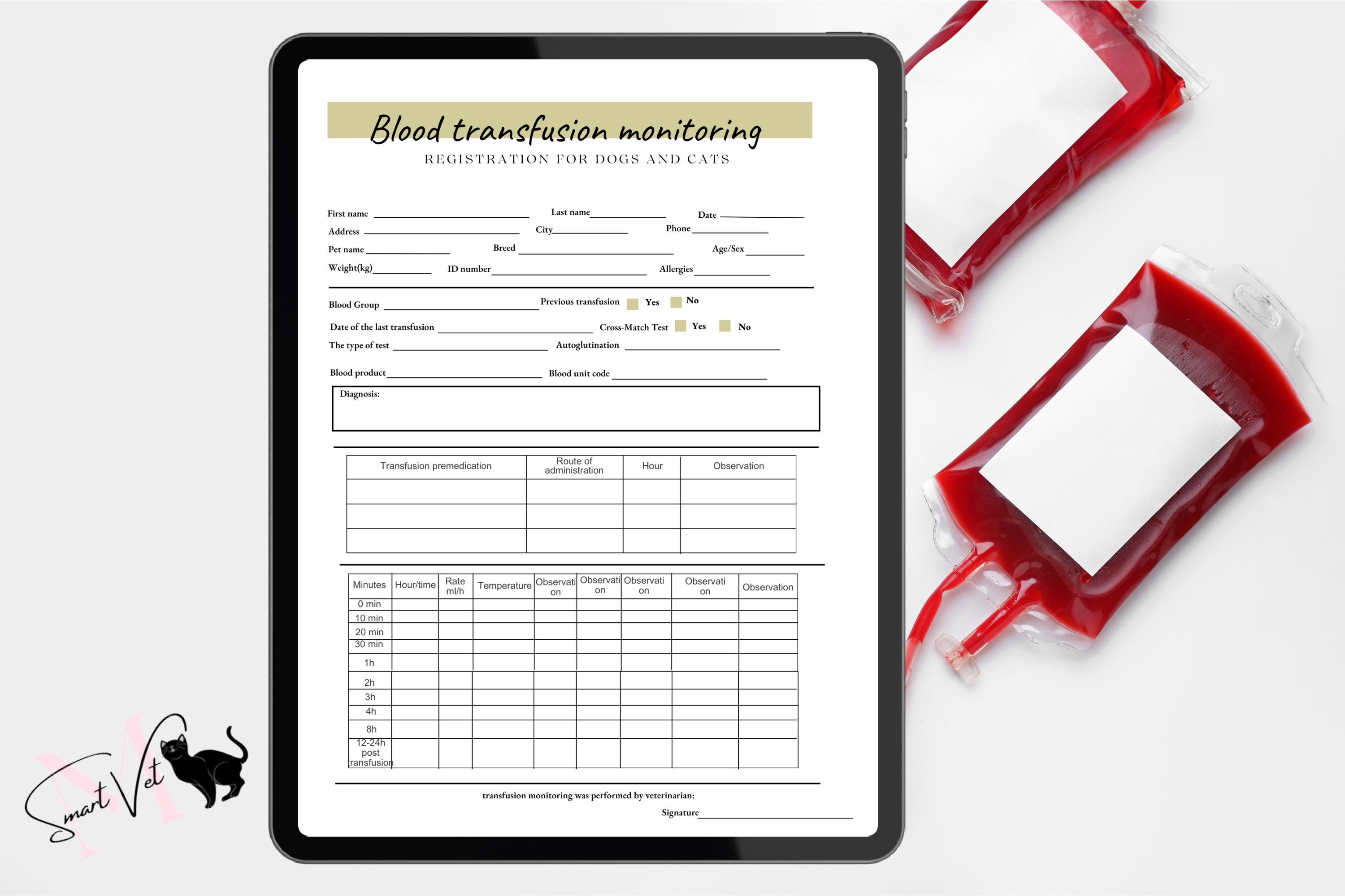 Blood Transfusion Dog and Cats, Pet Health Record, Editable Dog or Cat ...
