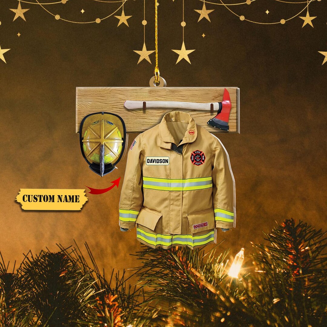 Personalized Firefighter Christmas Uniform Set Ornaments, Artist ...