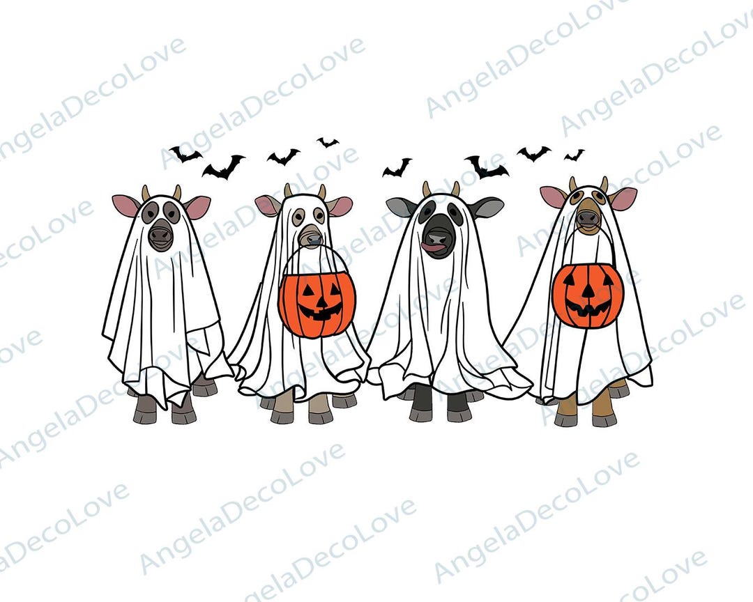 Halloween Ghost Animals Png, Halloween Sweatshirt, Ghost Cows Png, Cow ...