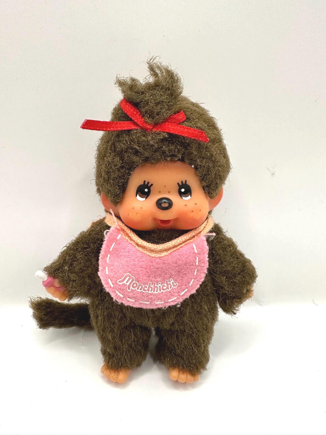 Monchhichi Monkey With Bow in Hair and Bib. - Etsy