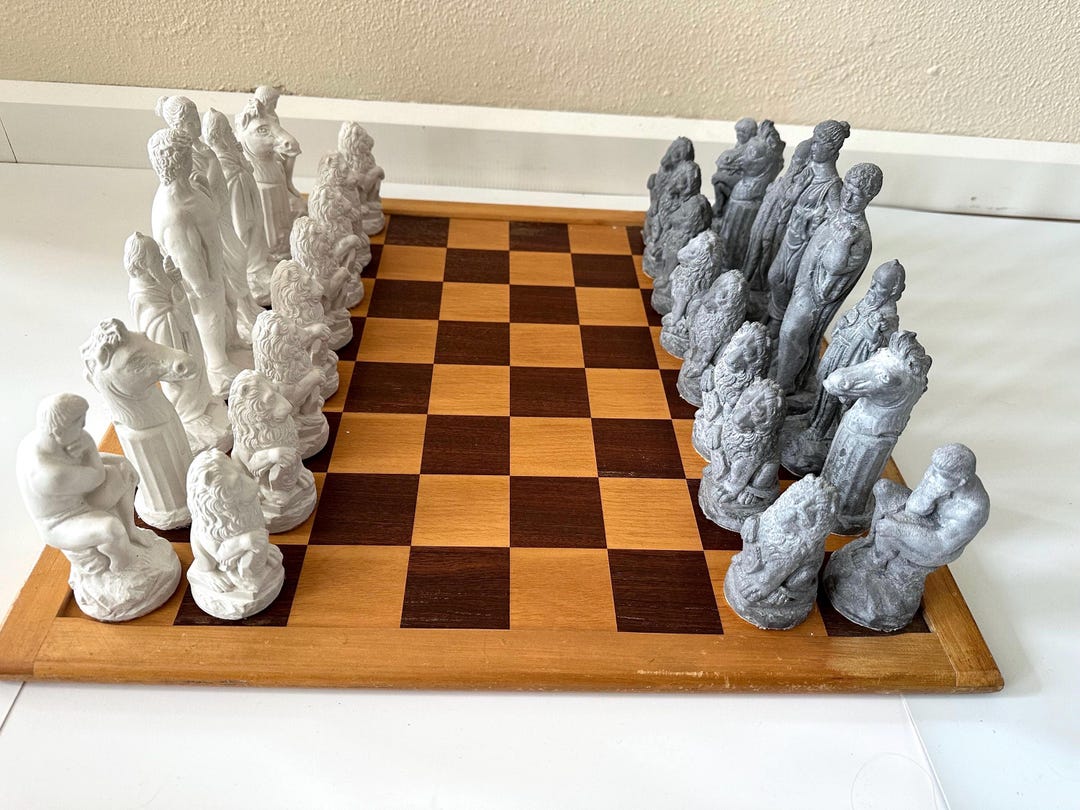 Roman Chess Set/draughtsboard, With Very Nice Plaster Chess Pieces - Etsy