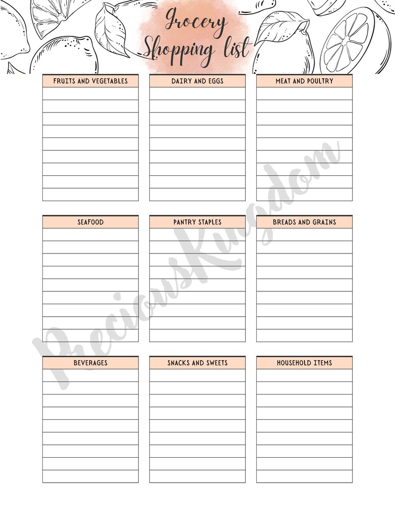 Grocery Shopping List *DIGITAL DOWNLOAD* - Etsy