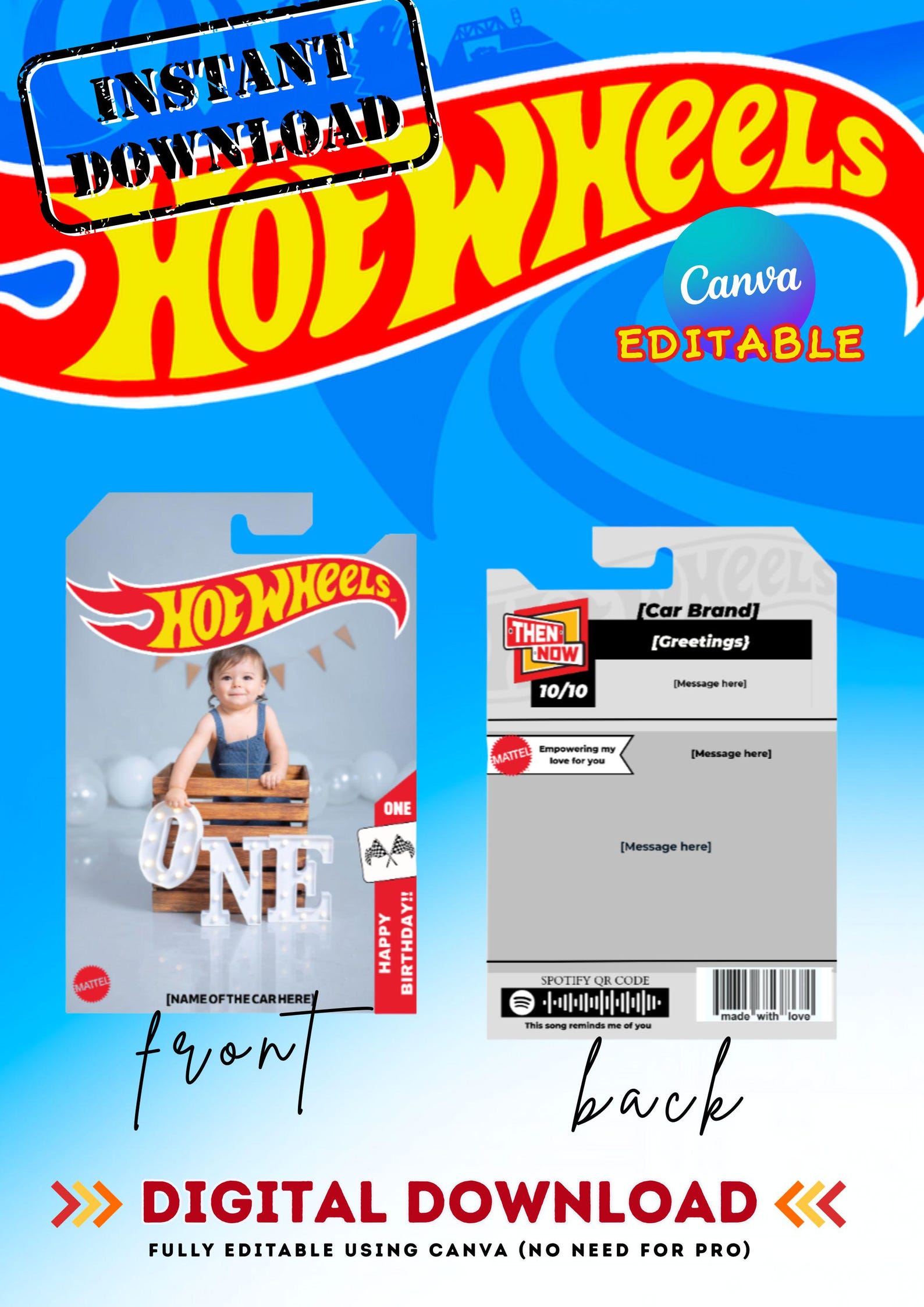 Personalized Hot Wheels Card Template | Canva Template | Custom Photo ...