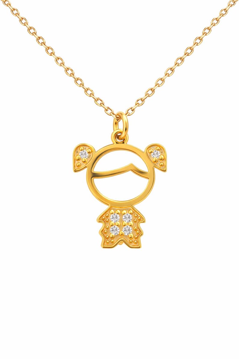 14k Solid Gold Little Girl Necklace /gold Diamond Princess Necklace for ...