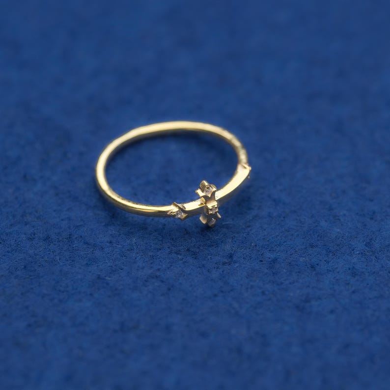 14k Cross Gold Diamond Ring / Elegant Gold Cross Ring / Religious Gold ...