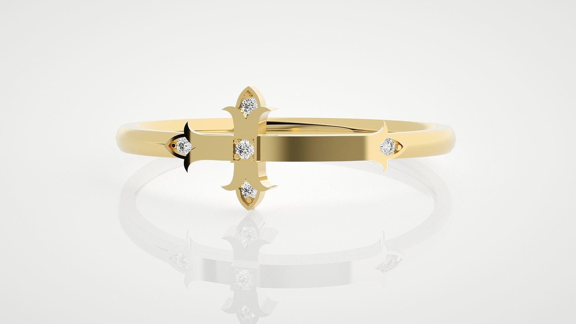 14k Cross Gold Diamond Ring / Elegant Gold Cross Ring / Religious Gold ...