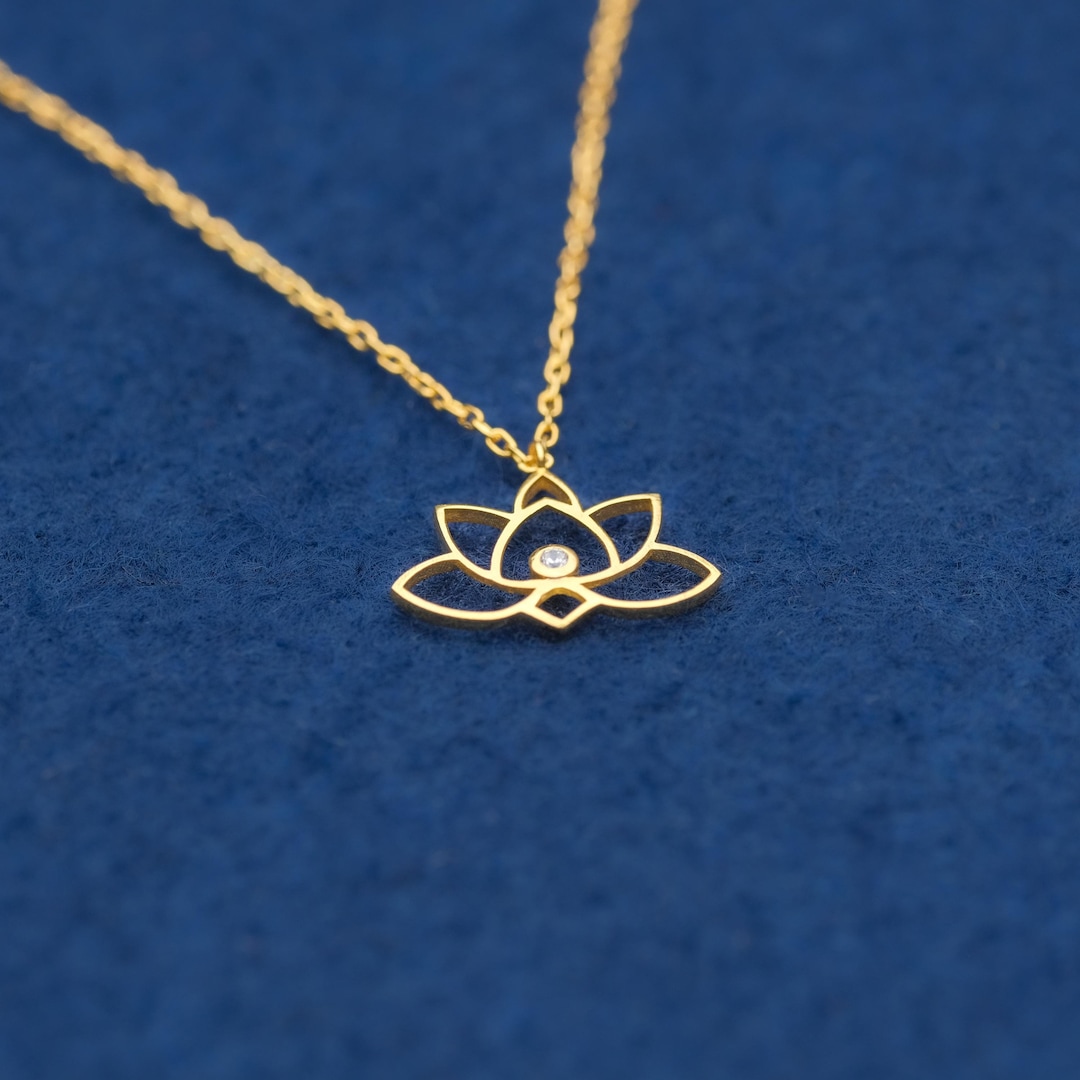 14k Solid Gold Lotus Flower Necklace for Women / Minimalist Flower Gold ...