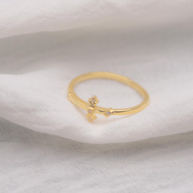 14k Cross Gold Diamond Ring / Elegant Gold Cross Ring / Religious Gold ...