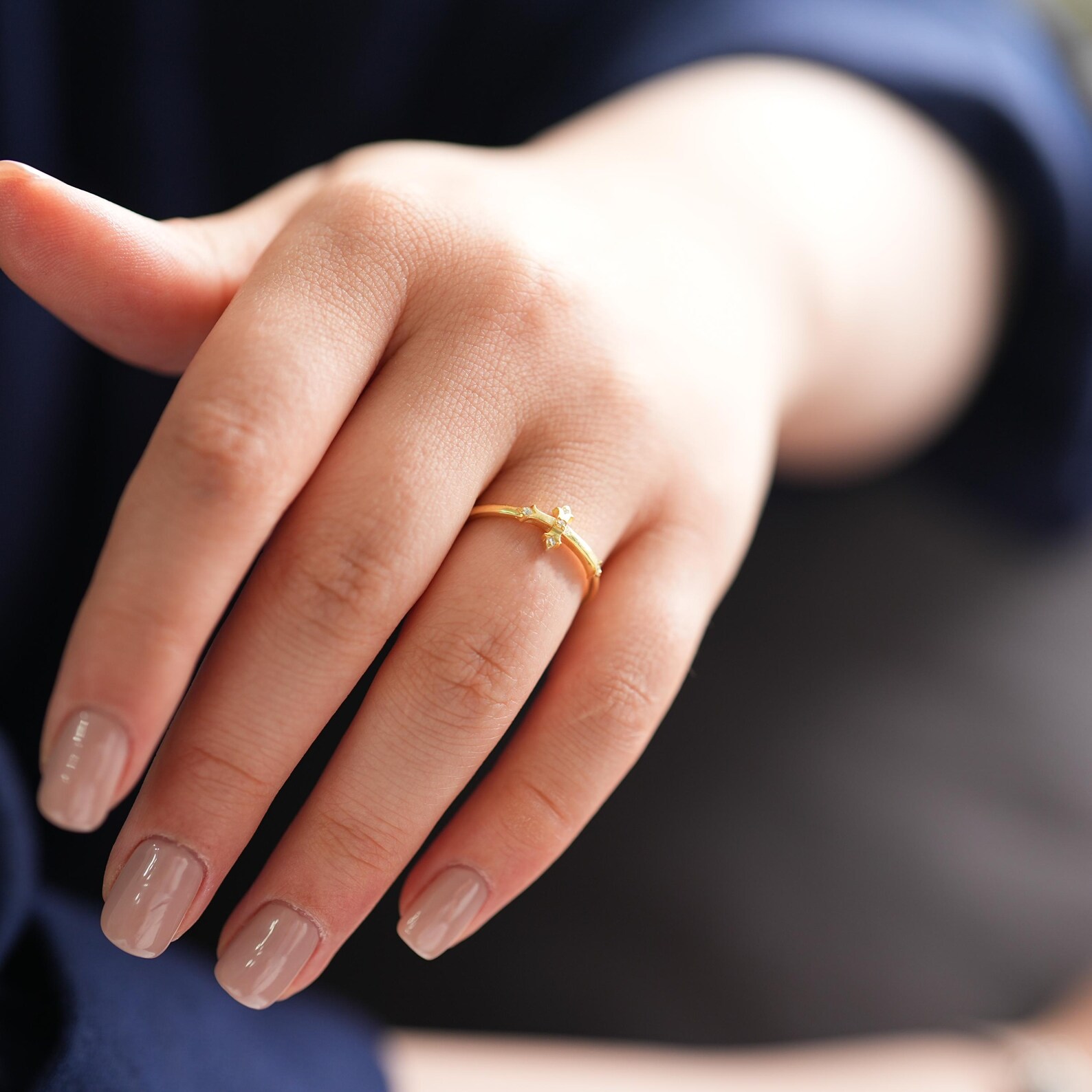 14k Cross Gold Diamond Ring / Elegant Gold Cross Ring / Religious Gold ...