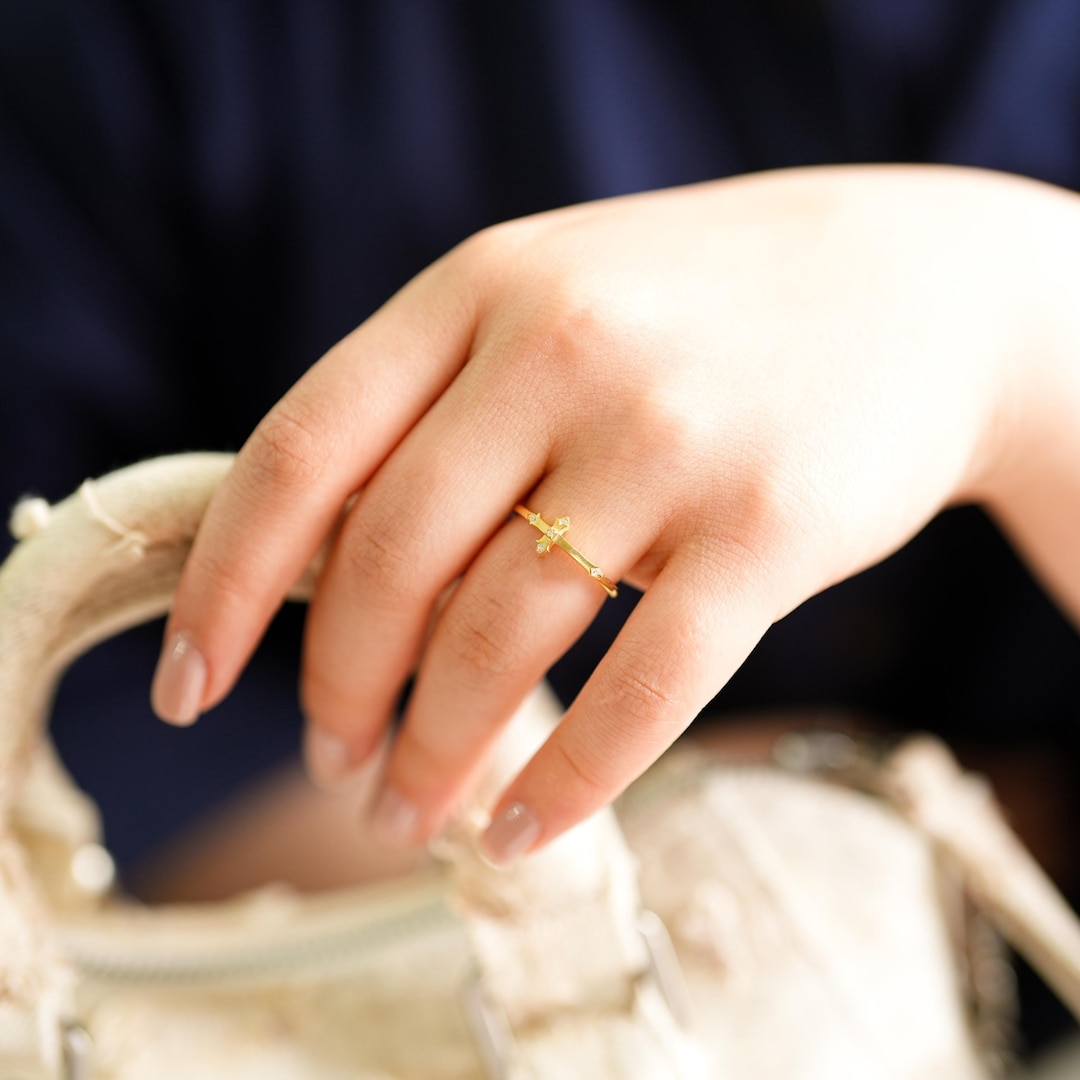 14k Cross Gold Diamond Ring / Elegant Gold Cross Ring / Religious Gold ...