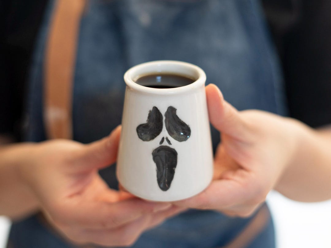 Handmade Ceramic Ghost Face Mug: Spooky Halloween Coffee Cup - Etsy