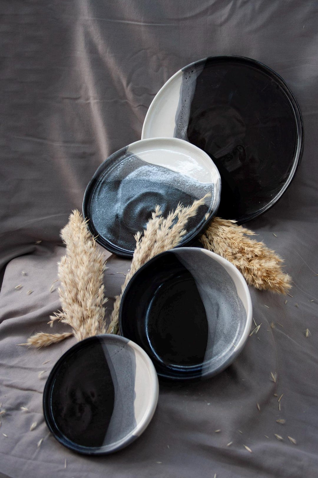 Handmade Ceramic Dinnerware Set: Modern Black & White Pottery - Etsy
