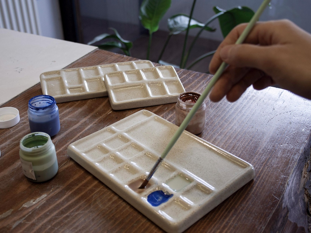 Handmade Ceramic Paint Palette Set – Ceramic Watercolor Palette ...