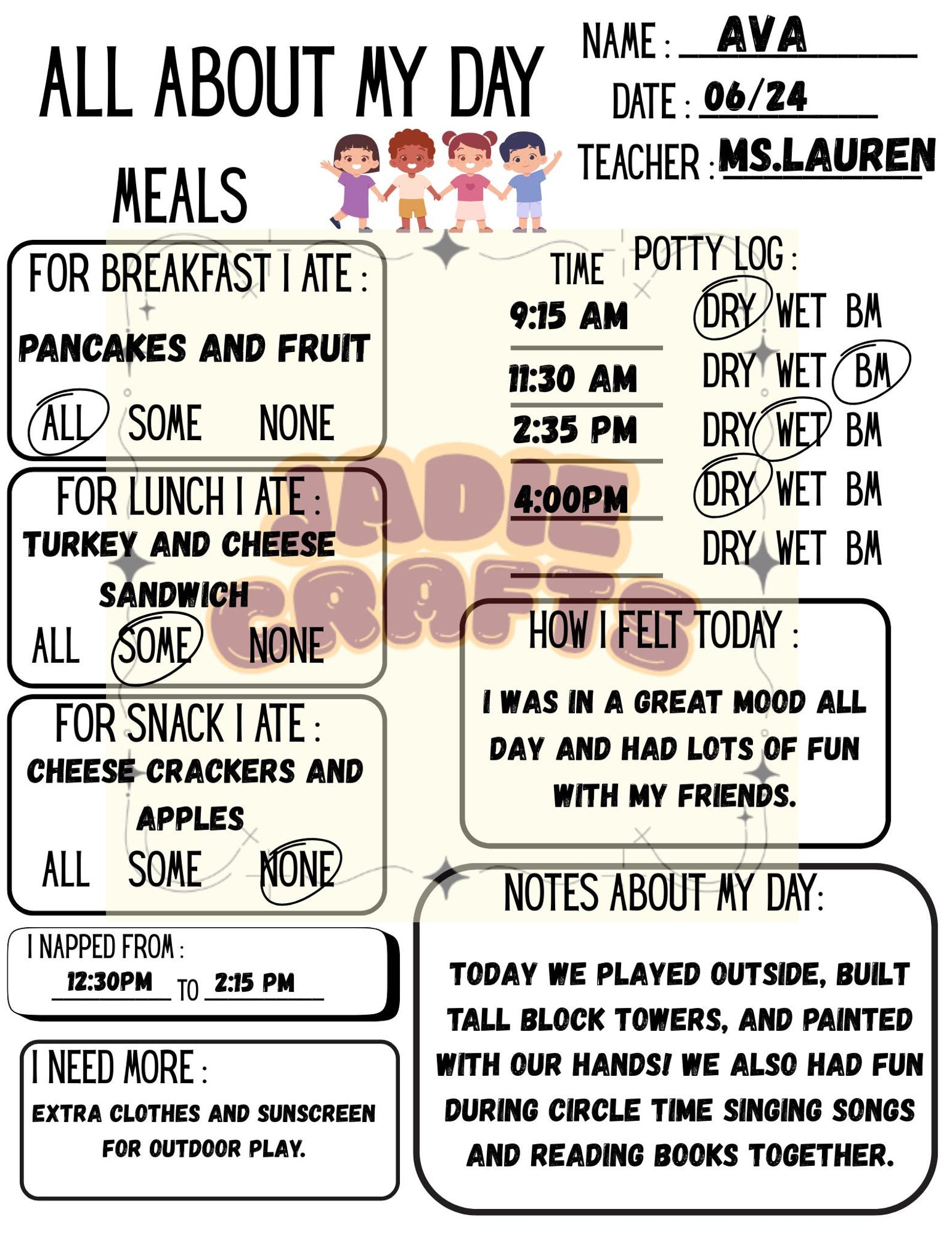 Daycare Daily Report | Infant Daily Log | Printable Tracker - Etsy