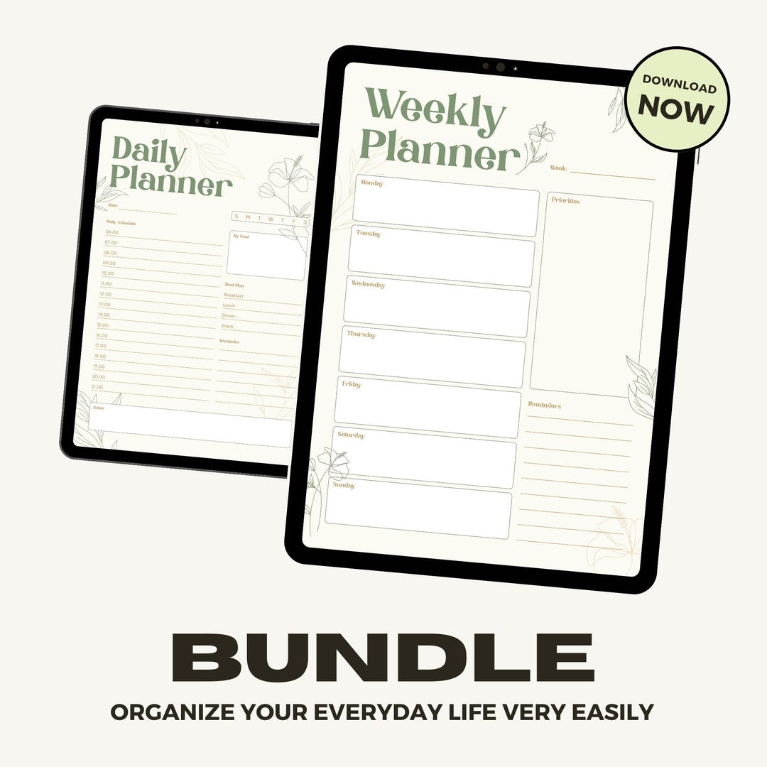 Daily Weekly Planner Bundle Printable Digital Organizers Productivity ...