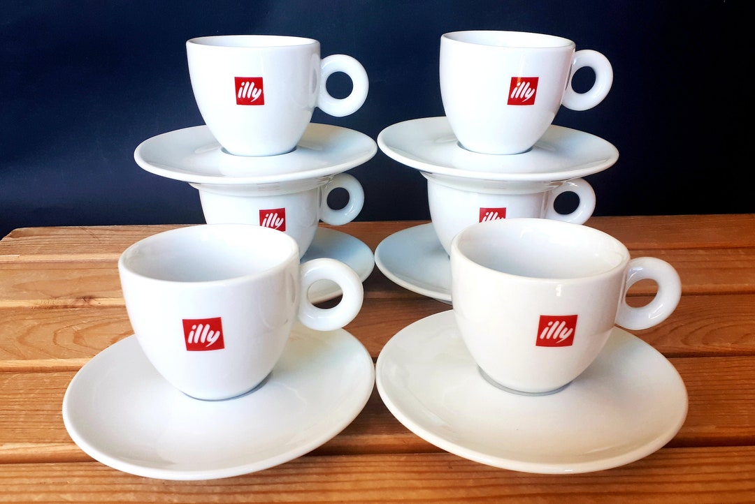 Set of 6 Illy Coffee Cups Saucers Medium Size Espressino Bar Vintage ...