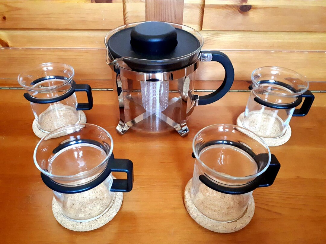 Bodum Coffee Set With French Press Coffee Maker, 4 Glass Cups and Cork ...