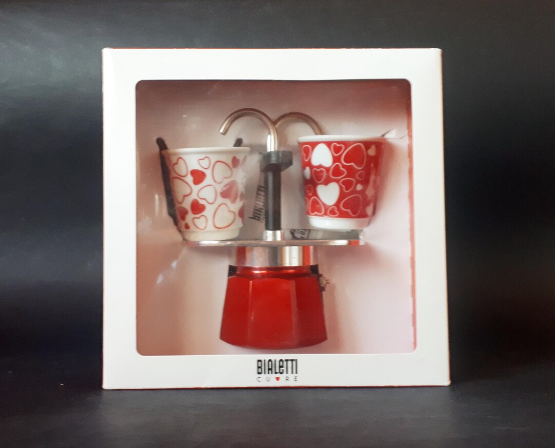 Bialetti Mini Express Moka Coffee Maker Set + 2 Red Hearts Espresso ...