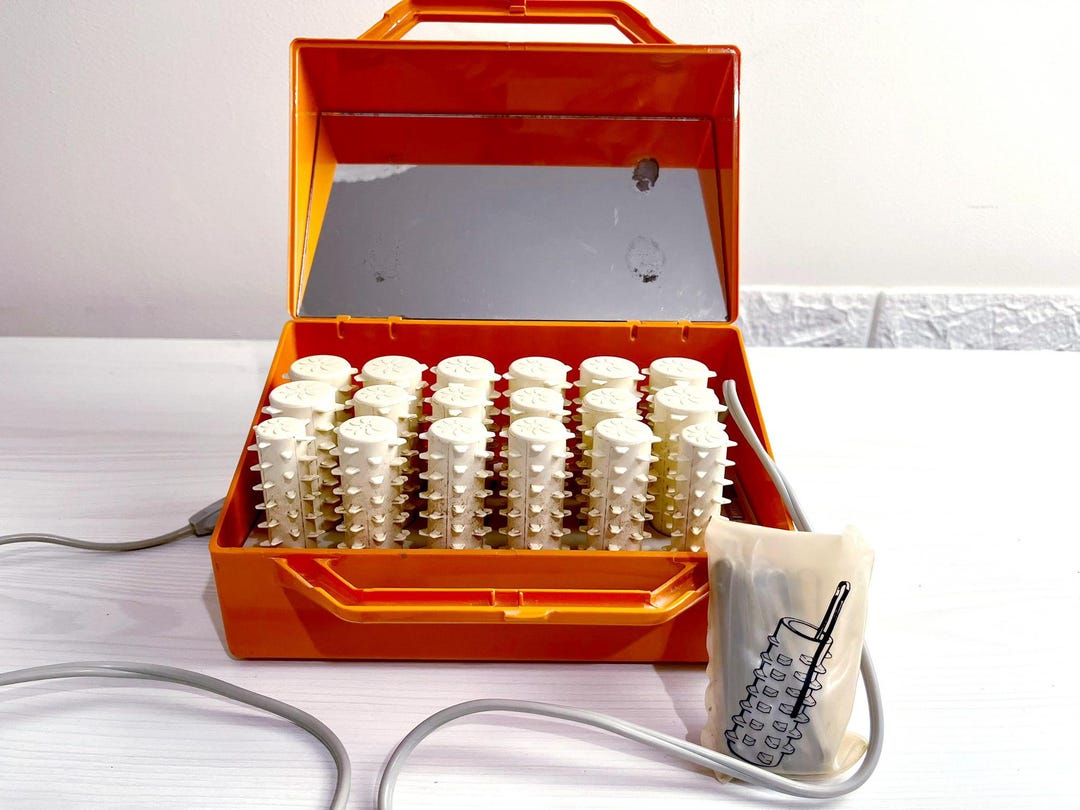 Vintage Orange Electric Hair Curler Warmer, With 20 Spiny Curlers ...