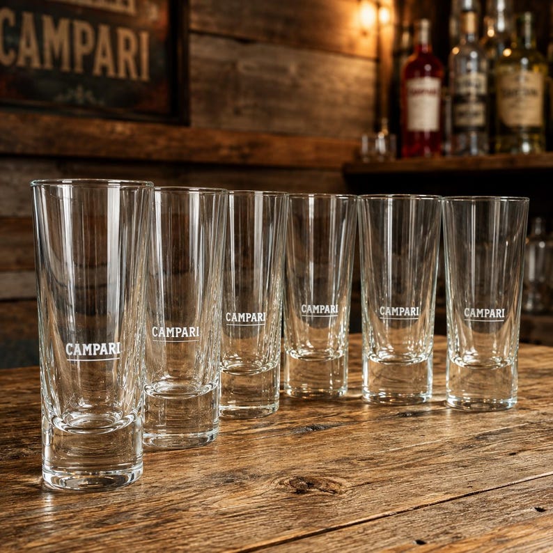 Set of 6 Original Vintage Campari Glasses in Screen-printed Glass 175 ...