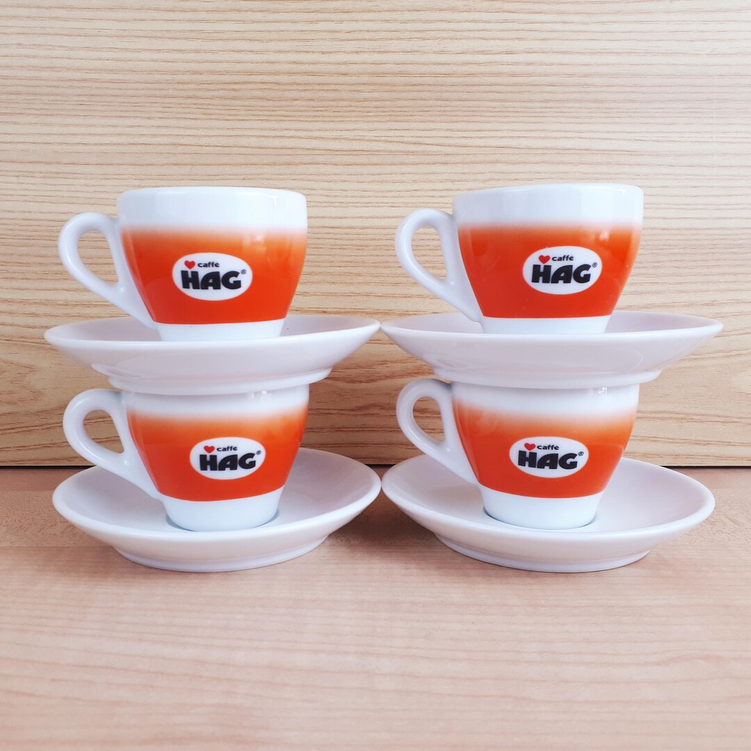 Set of 4 Vintage HAG Coffee Cups With Saucers, 1990s Advertising ...