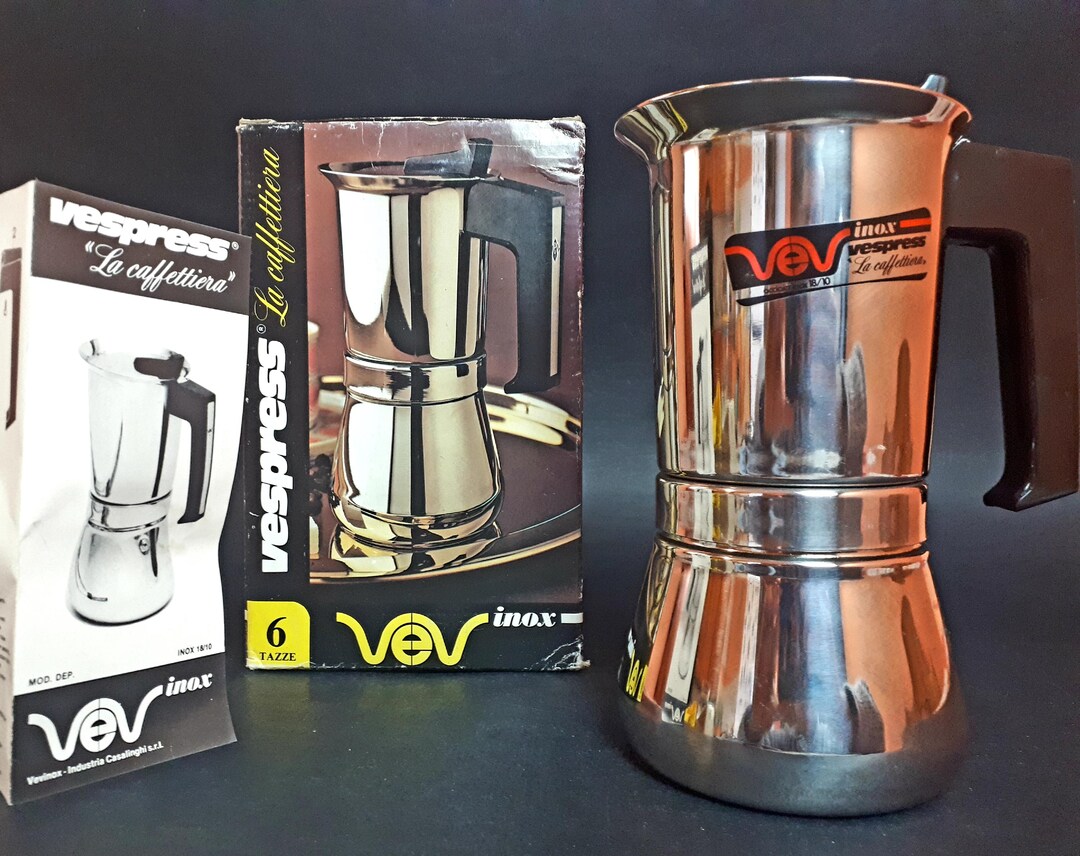 VEV Vigano 6 Cup Coffee Maker Vespress Line the NEW Coffee Maker 18/10 Stainless Steel Made in ...