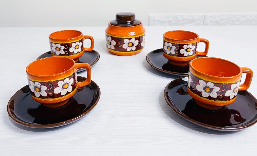 Bavaria Winterling Coffee Cup Set 70s Retro Orange Service Set 4 Pieces ...