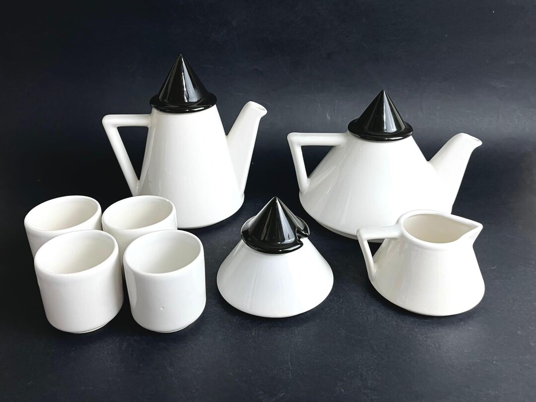 80's Vintage Memphis Post-modern Ceramic Coffee Set - Teapot, Sugar ...